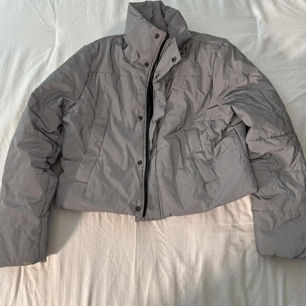 Reflective 3M Grey cropped puffer jacket with... | Depop