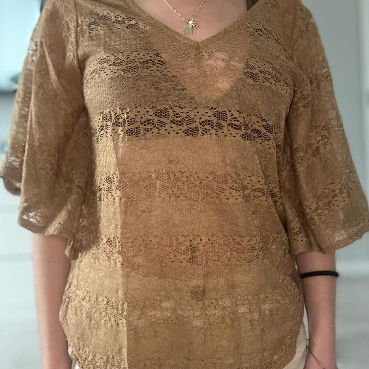 Vintage Lily Star brown lace top Labeled as size L... | Depop