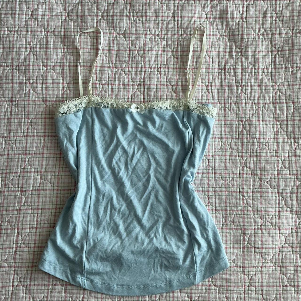 Blue lace cami with bow detail - Cute vintage... | Depop