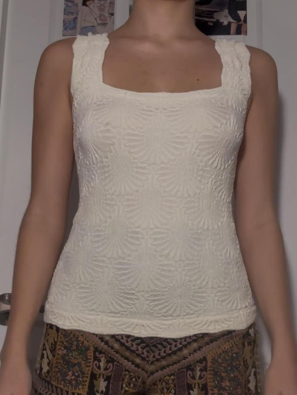 Free people cream-colored tank top size medium.... - Depop