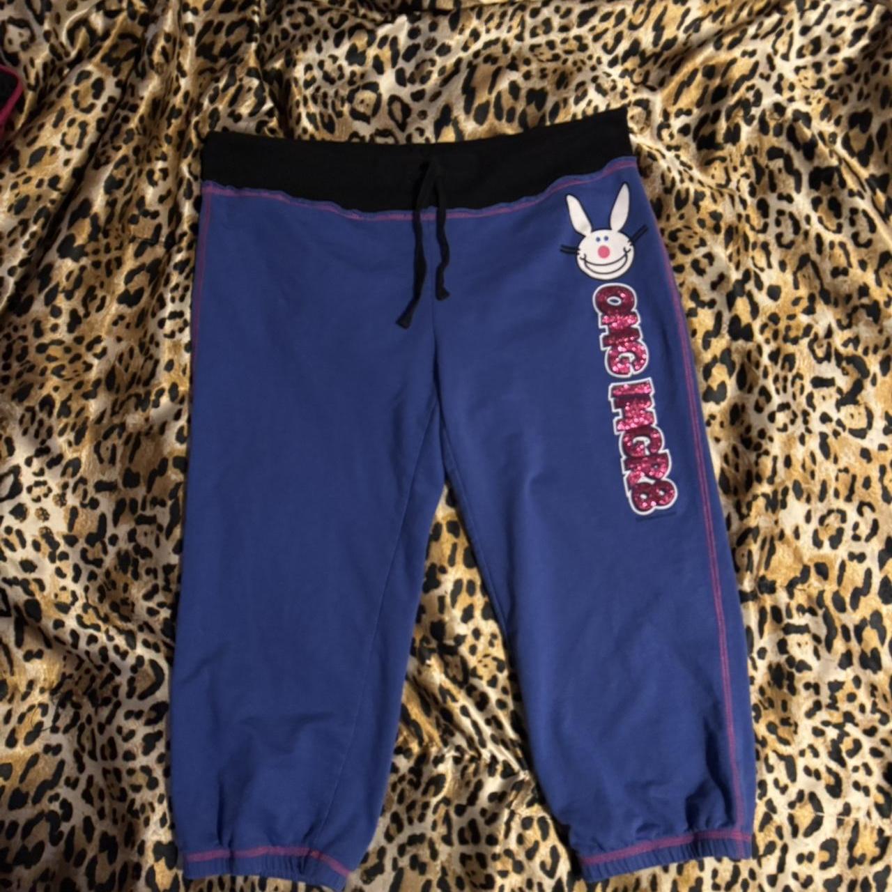 Jim Benton Happy Bunny glittery capri sweatpants... | Depop