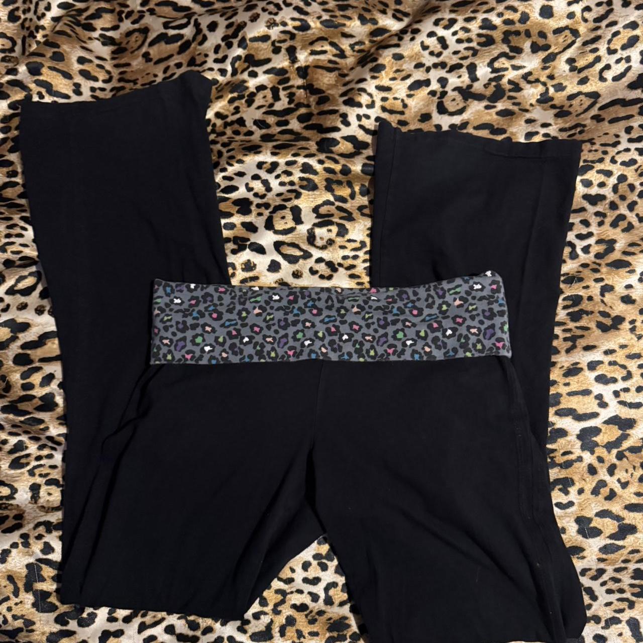 animal print fold over waist band flared legging... | Depop