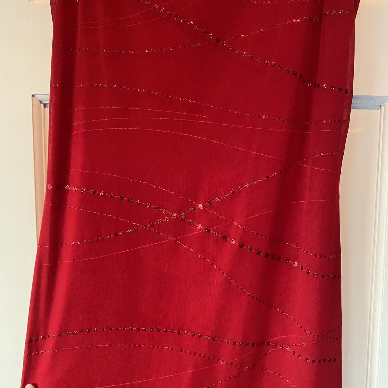 Red Byer Too! midi dress with sequins and sheer... | Depop