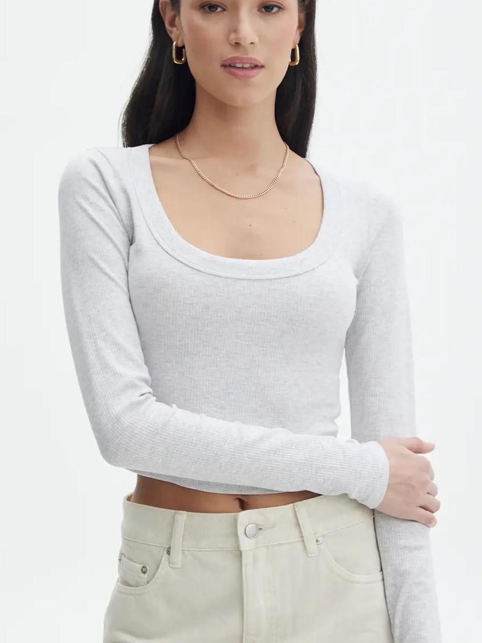 Glassons cotton scoop neck long sleeve grey Size... - Depop