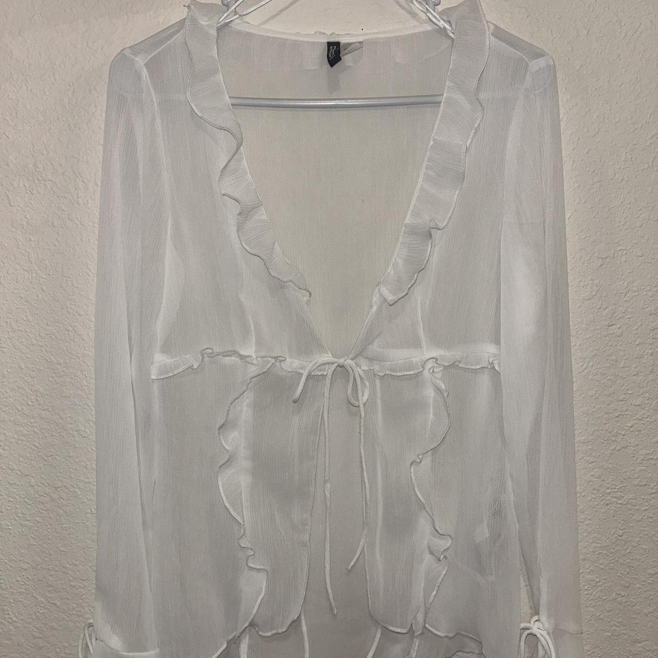 H&M Divided Collection white sheer blouse with... - Depop