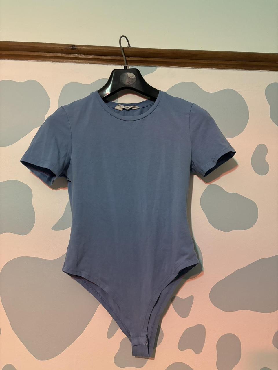 Primark blue t-shirt body suit, size small (10-12) - Depop