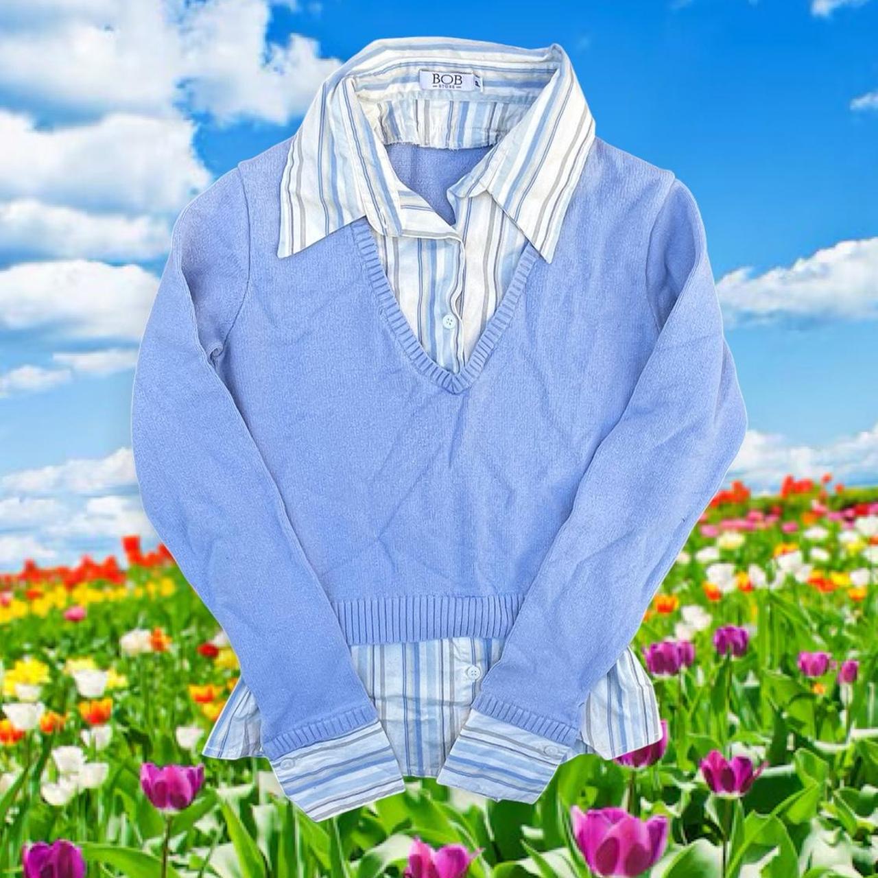 vintage y2k layered sweater top cute pointed collar | Depop