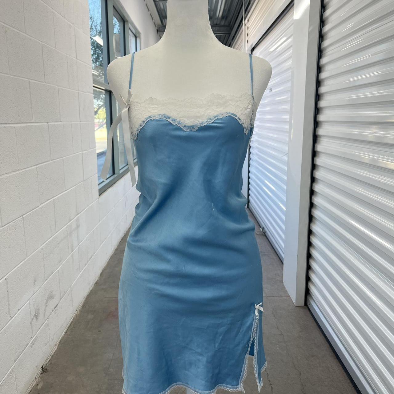 Victoria Secret blue and white lace slip dress with... | Depop