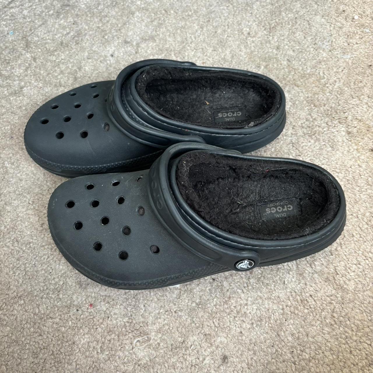 black fuzzy crocs - Depop