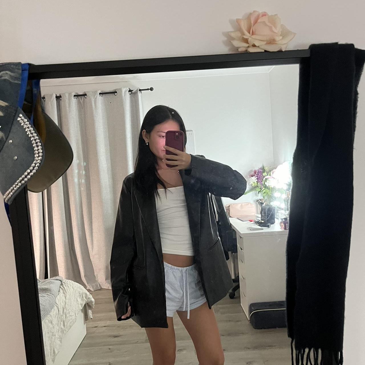 Black faux leather blazer Glassons Size M (i’m 5’3... | Depop