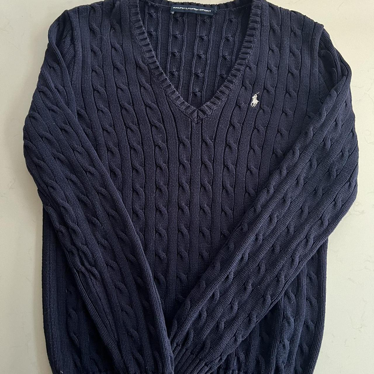 - Ralph Lauren navy v-neck cable knit jumper 🐎... - Depop