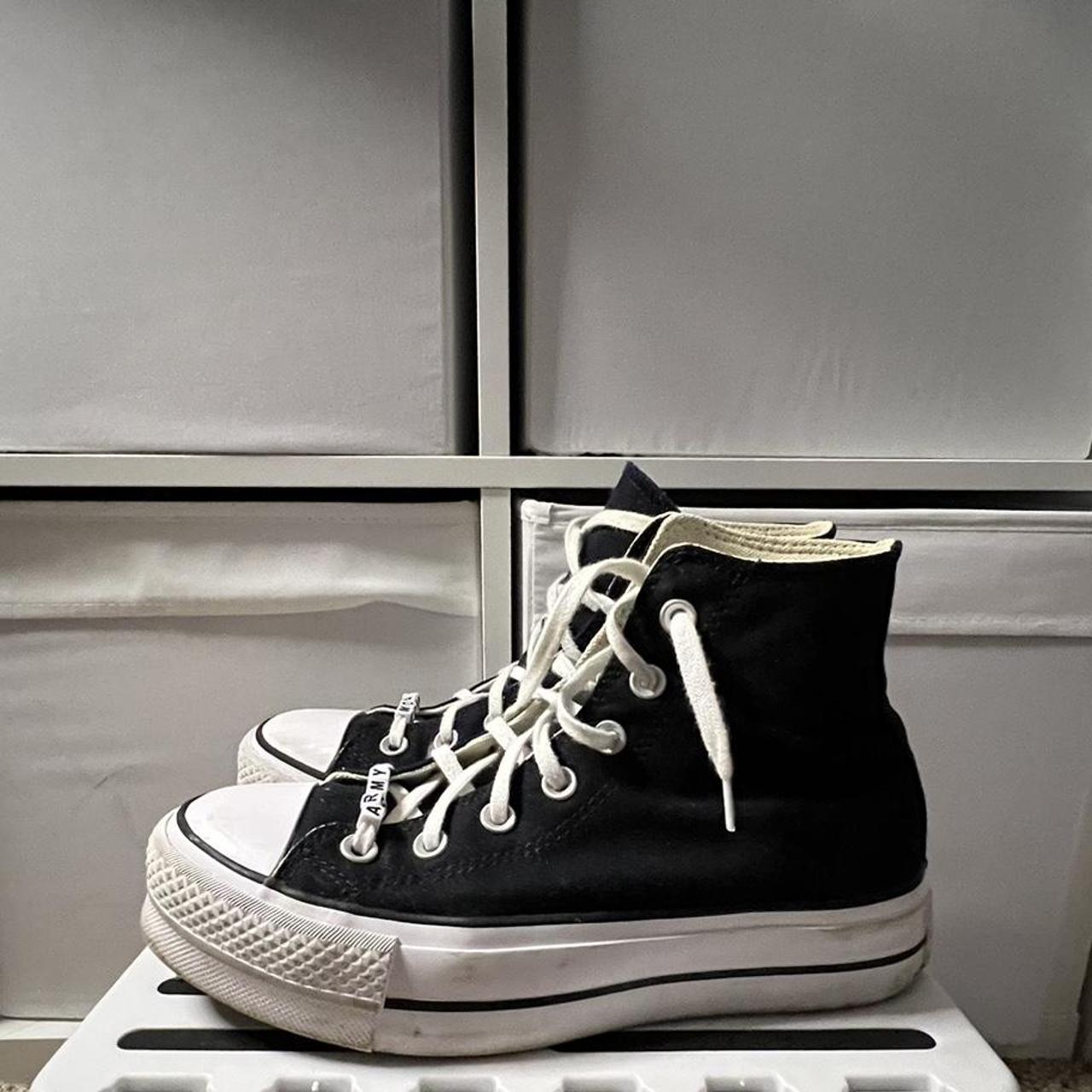 white and black platform converse a little bit... - Depop