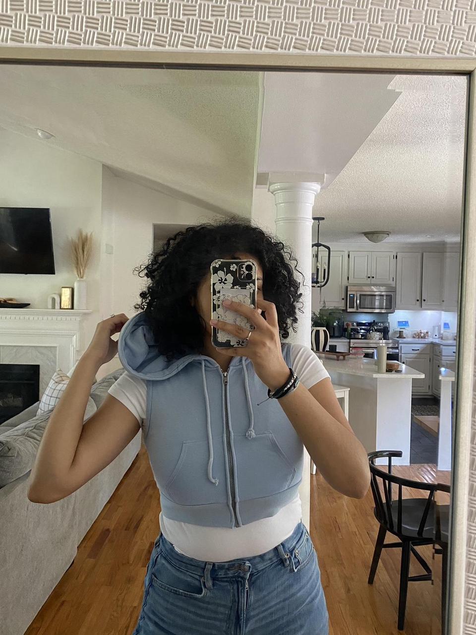 Cropped Hooded Baby Blue Zip-up || Women’s size... - Depop