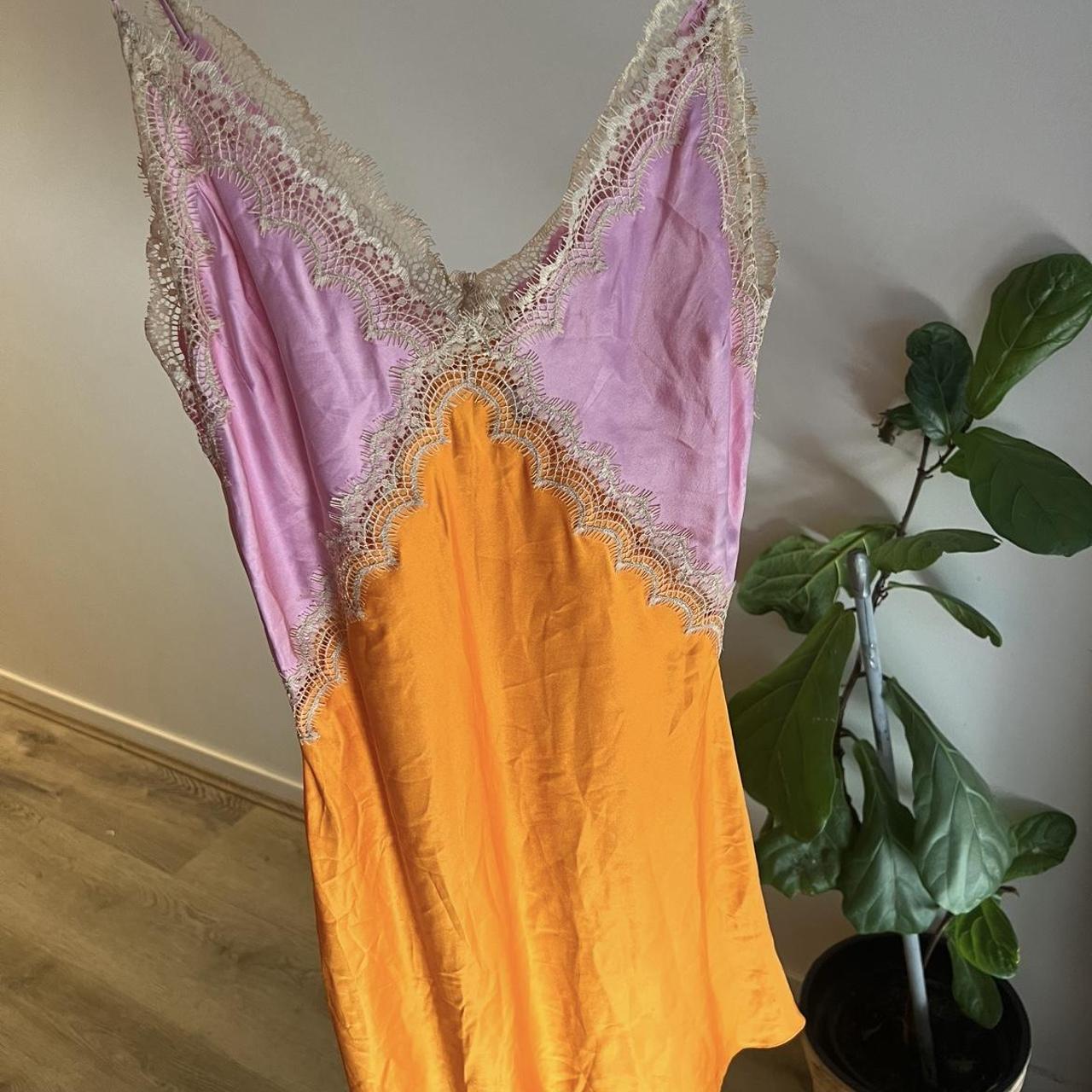 Ginia Sadie Mini Slip silk & lace size S Tangerine x... | Depop