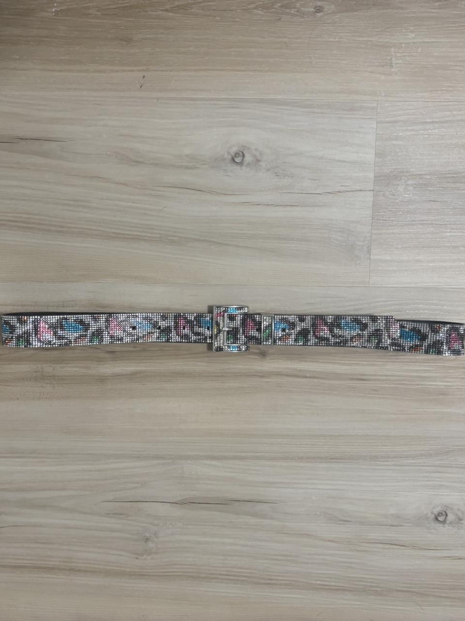 Rhinestone cheetah print multi colored belt 45... - Depop