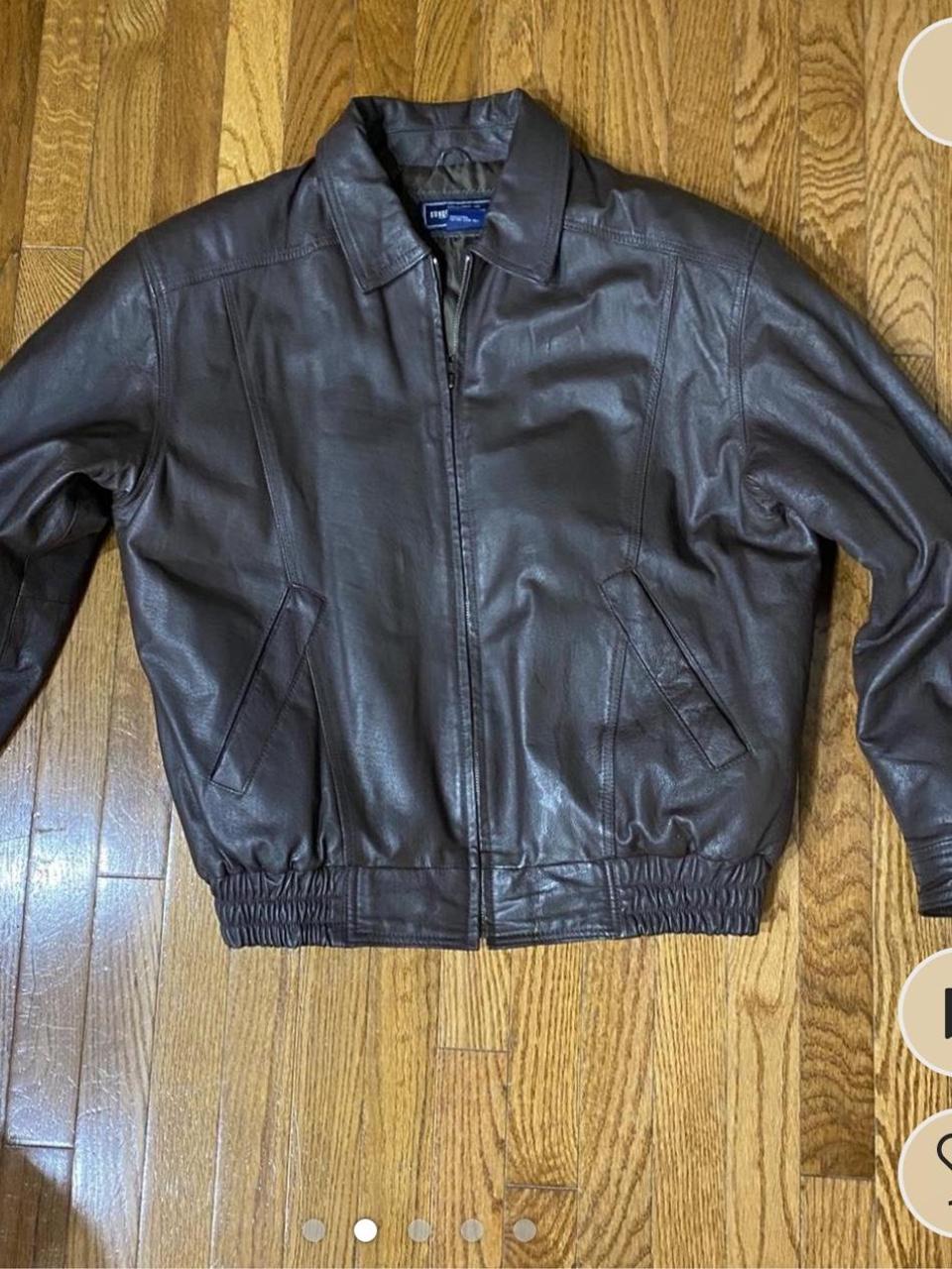 Brown leather jacket sz medium See try on pic for... - Depop