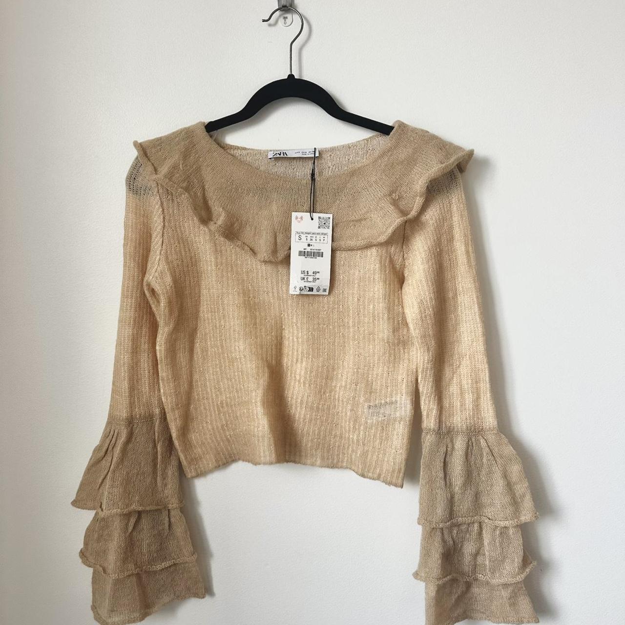 New Zara Tan ruffle knit sweater #knitwear - Depop