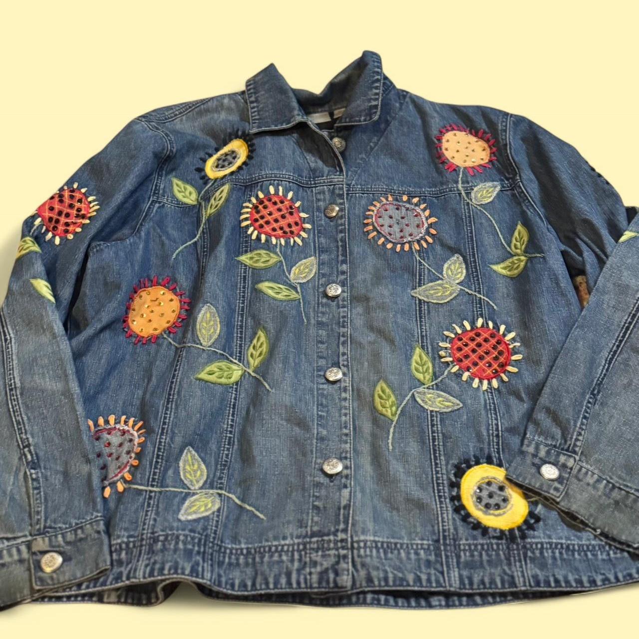 Vintage Bleu Bayou Embroidered denim jacket with... | Depop