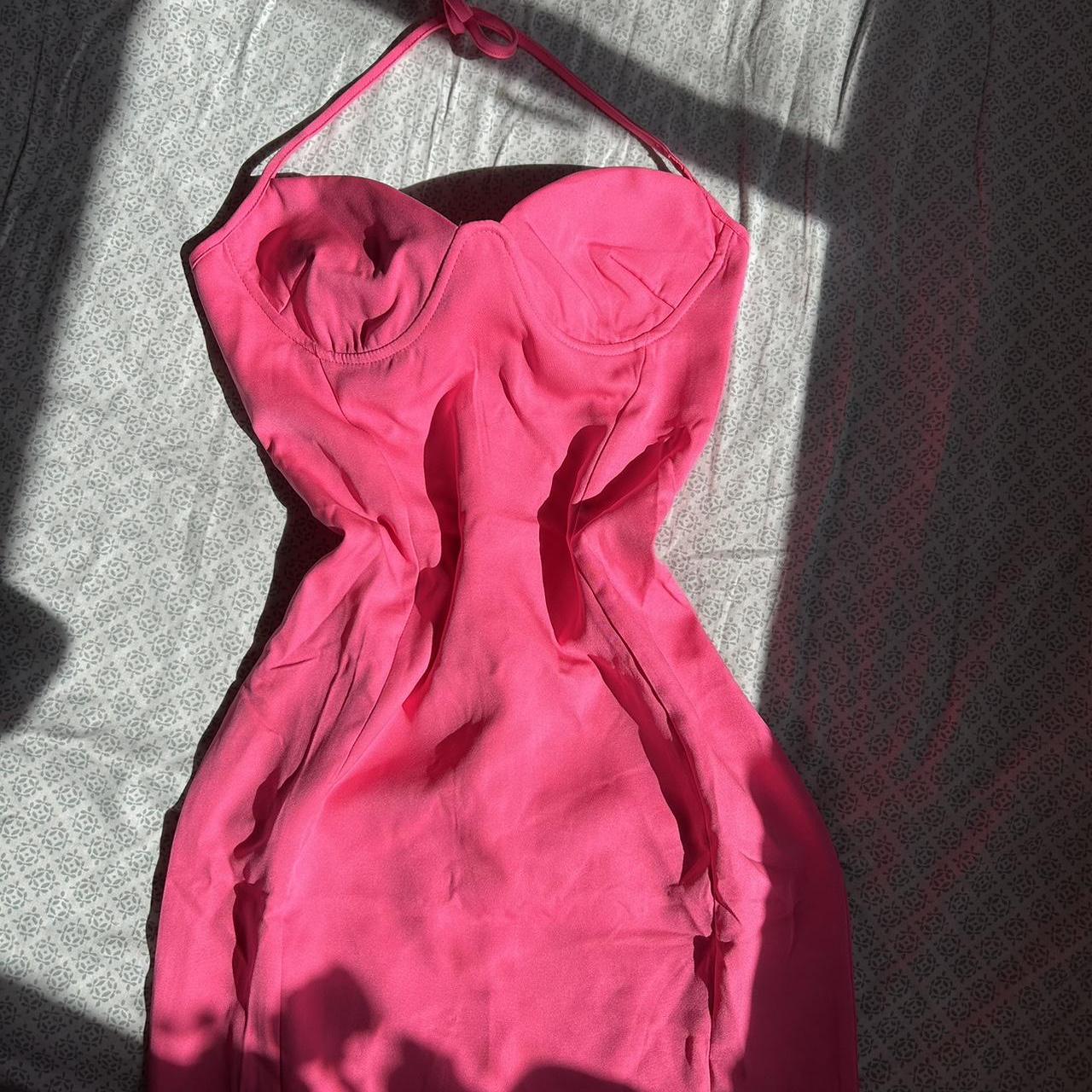 Hot pink halter mini dress from PLT! Great for... | Depop