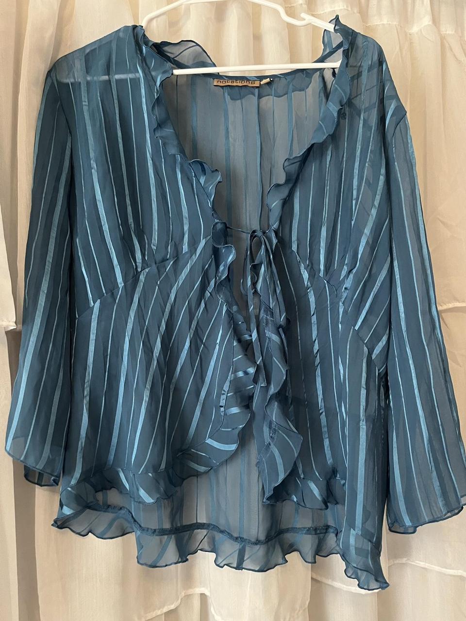 Notations tie blouse Size: L Stripped blue see... - Depop