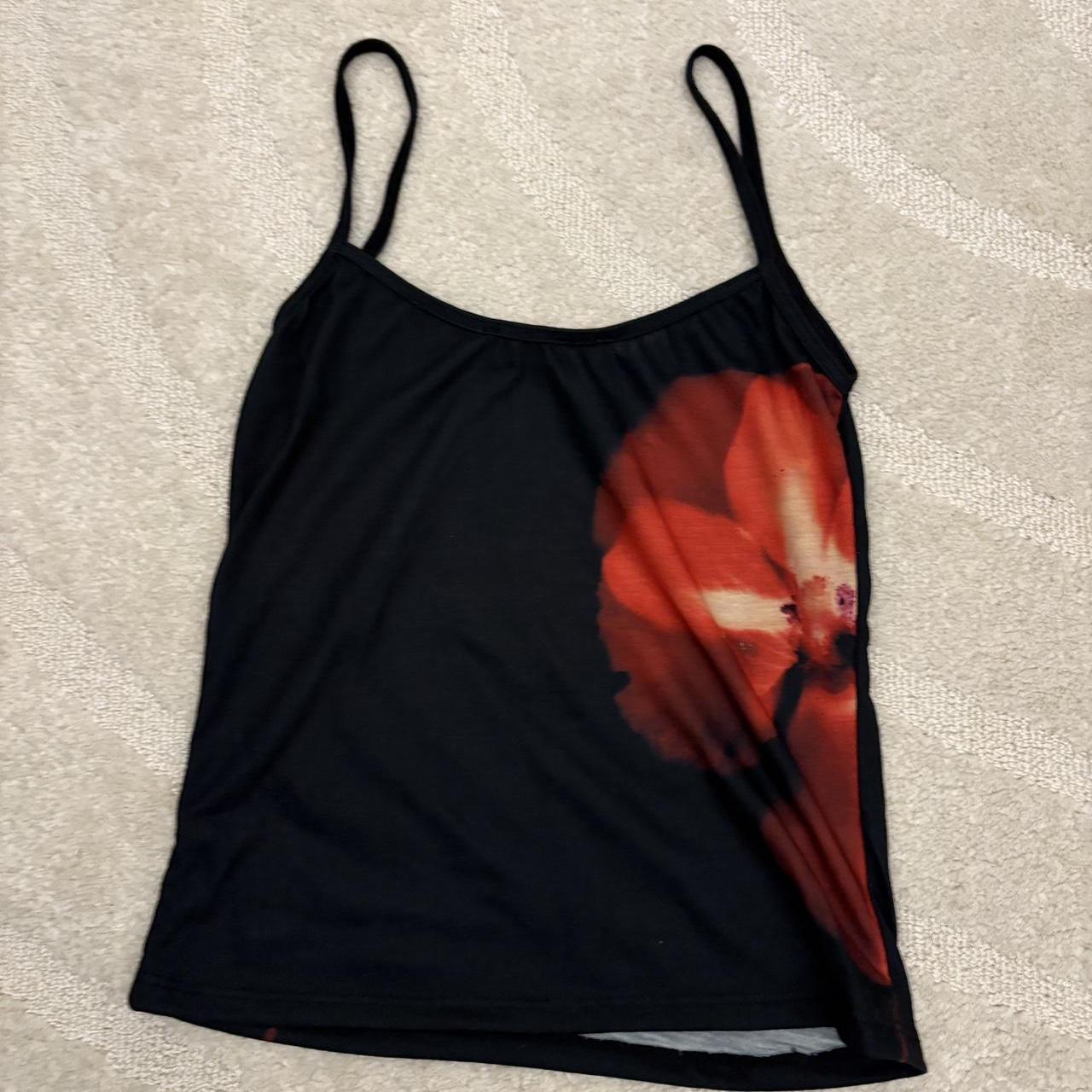 millie jane rosa cami, black and red floral tank... | Depop