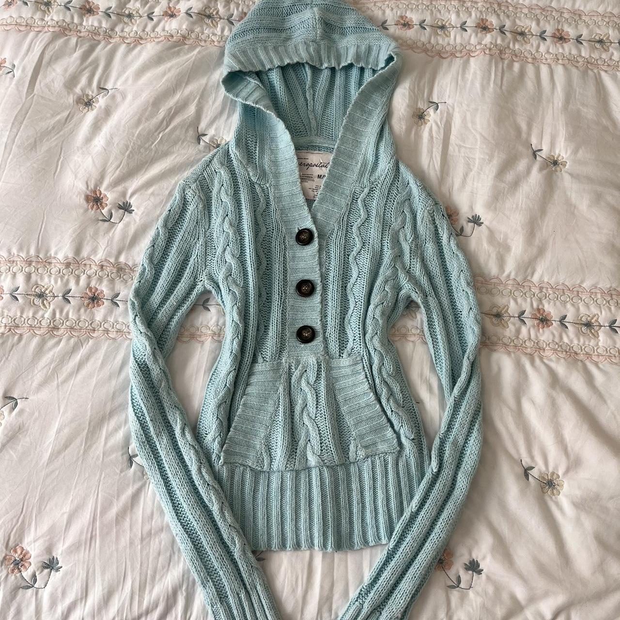 Beautiful Aeropostale Baby Blue Cable Knit sweater... | Depop