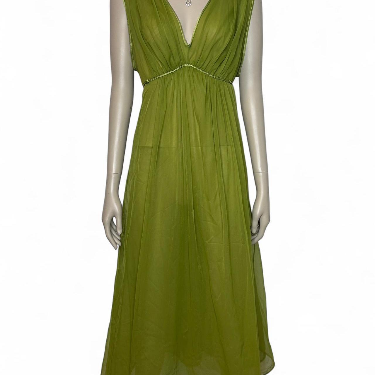 RoVel olive green chiffon dress with a deep V-neck... | Depop