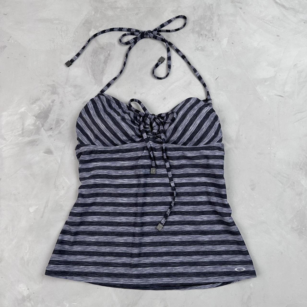 Oakley Deadstock Tankini Halter Top gray striped... | Depop