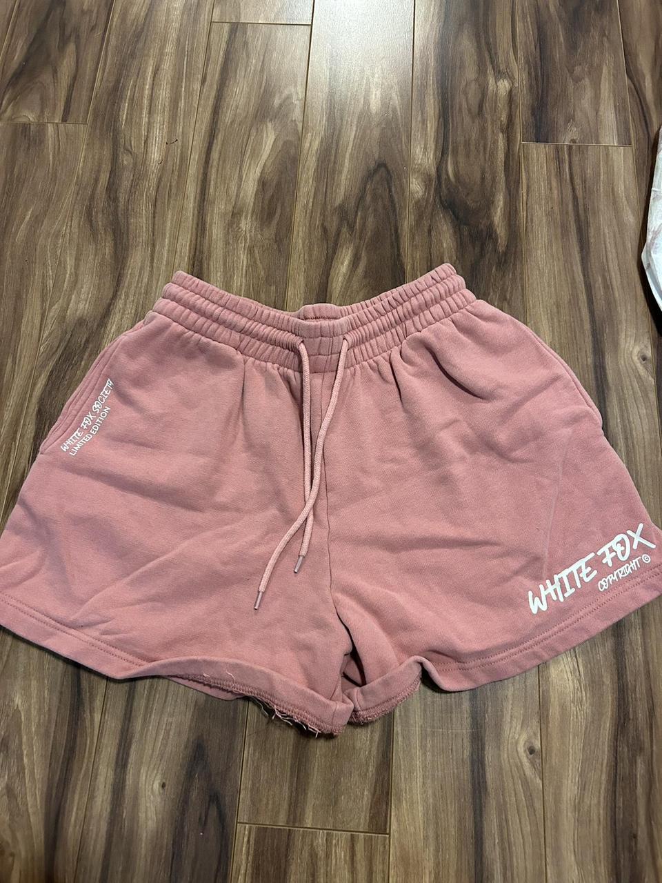 pink white fox long shorts - Depop