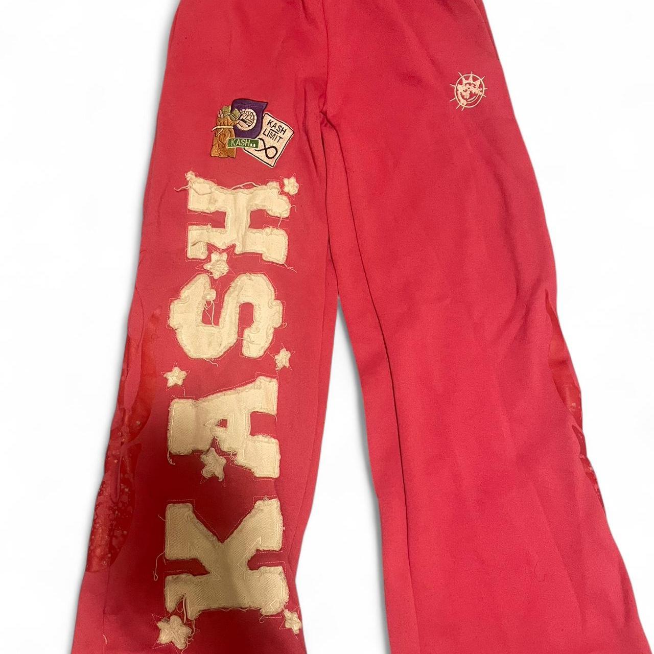 Pink and grey stacked Y2K Kash sweatpants with... | Depop