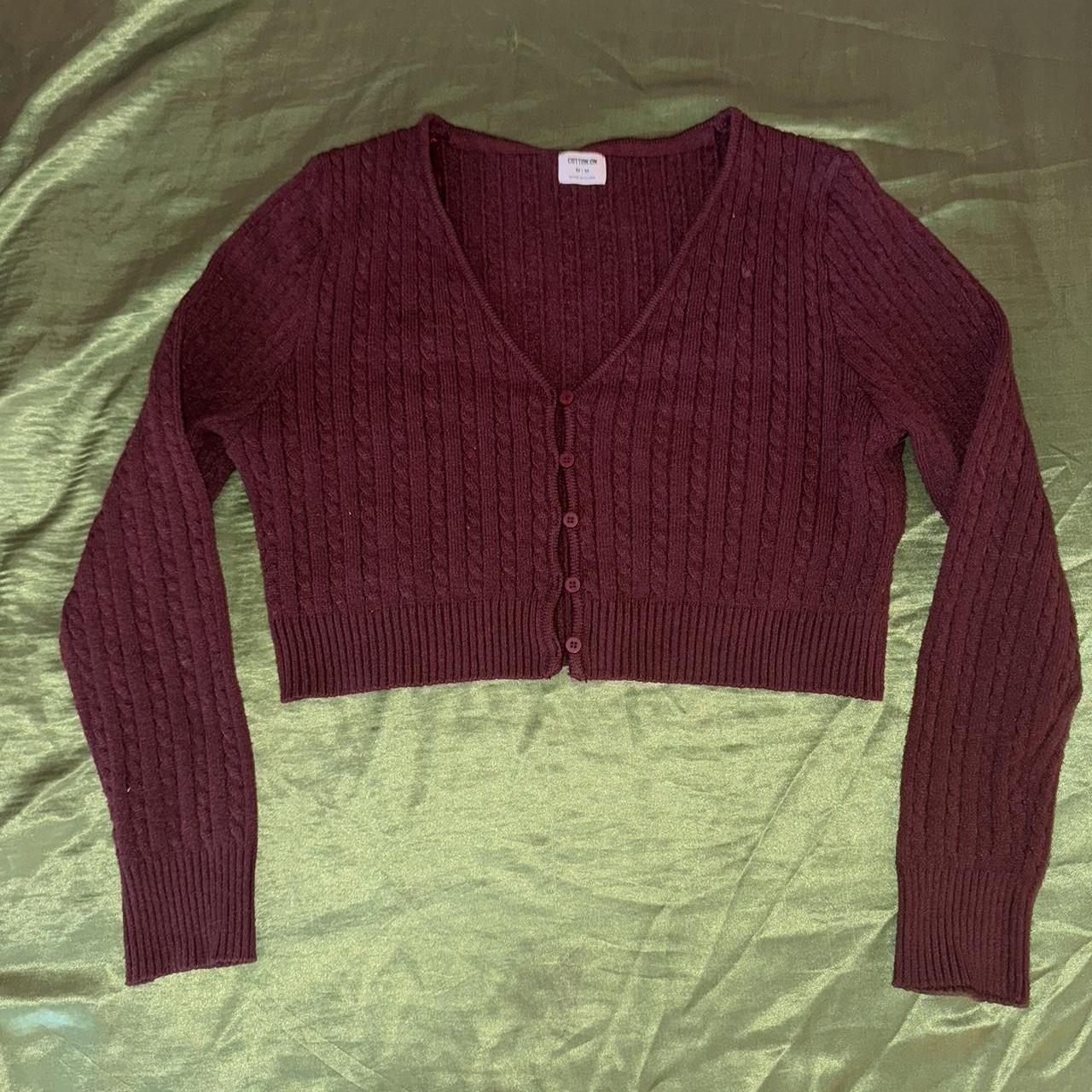 90s burgundy cropped cardigan #vintage - Depop