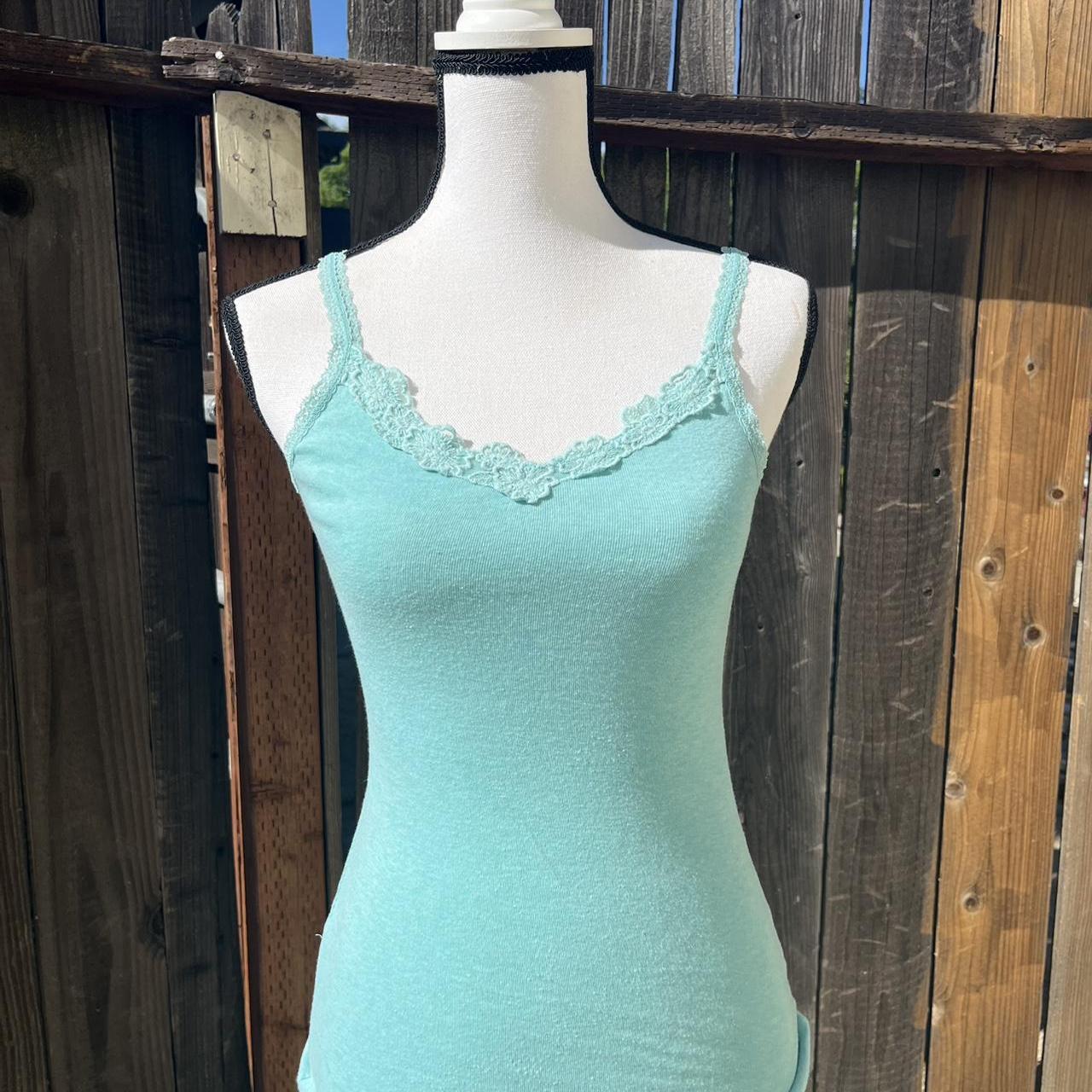 y2k teal lace trim cami size medium so cute, love... | Depop