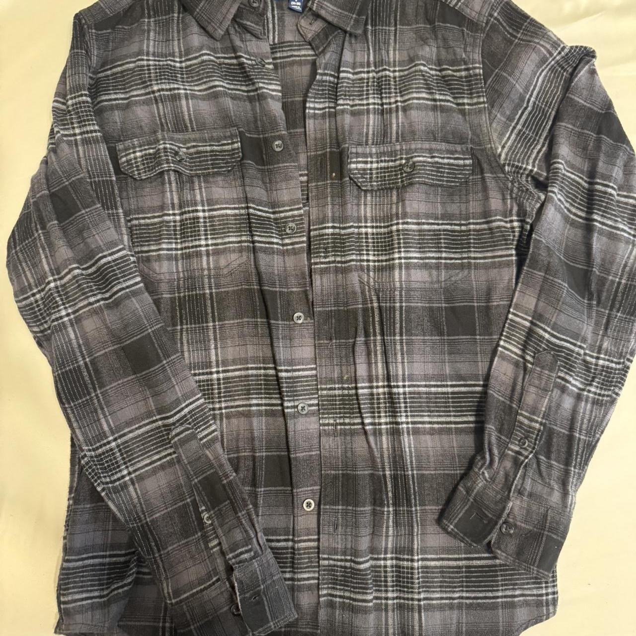 Grey and black plaid button-up shirt... | Depop