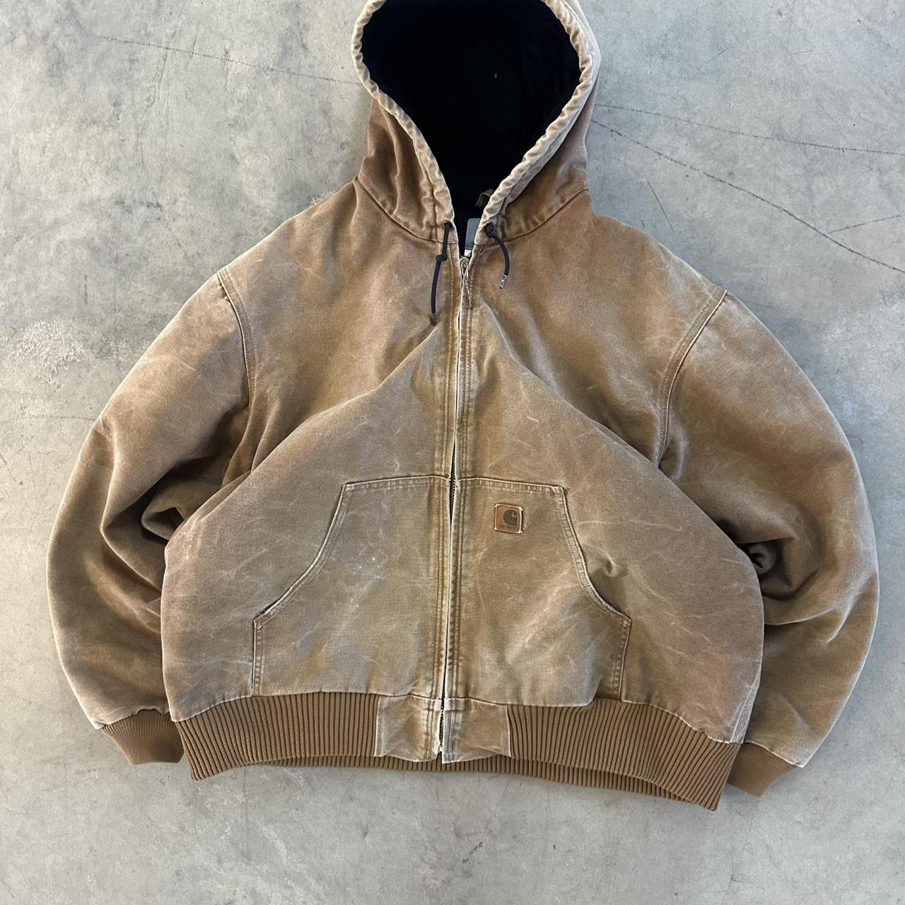 RARE VINTAGE Carhartt j130 hooded zip up jacket... | Depop