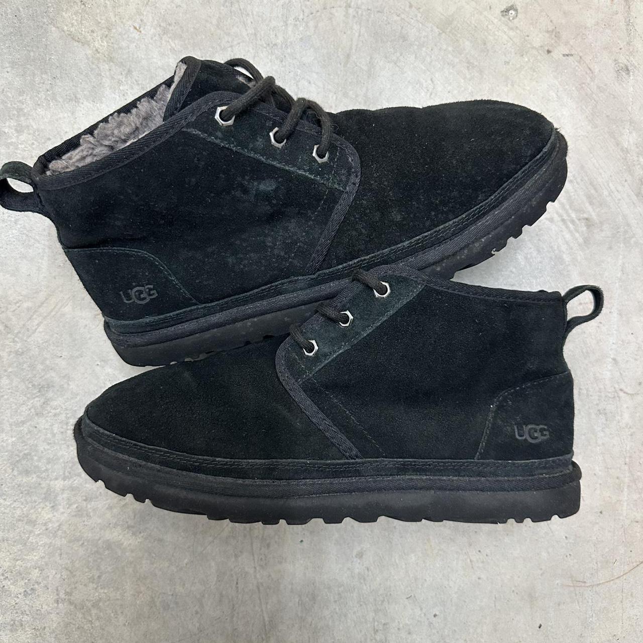 UGG nuemel boots lace up mid top black fur size 10... | Depop