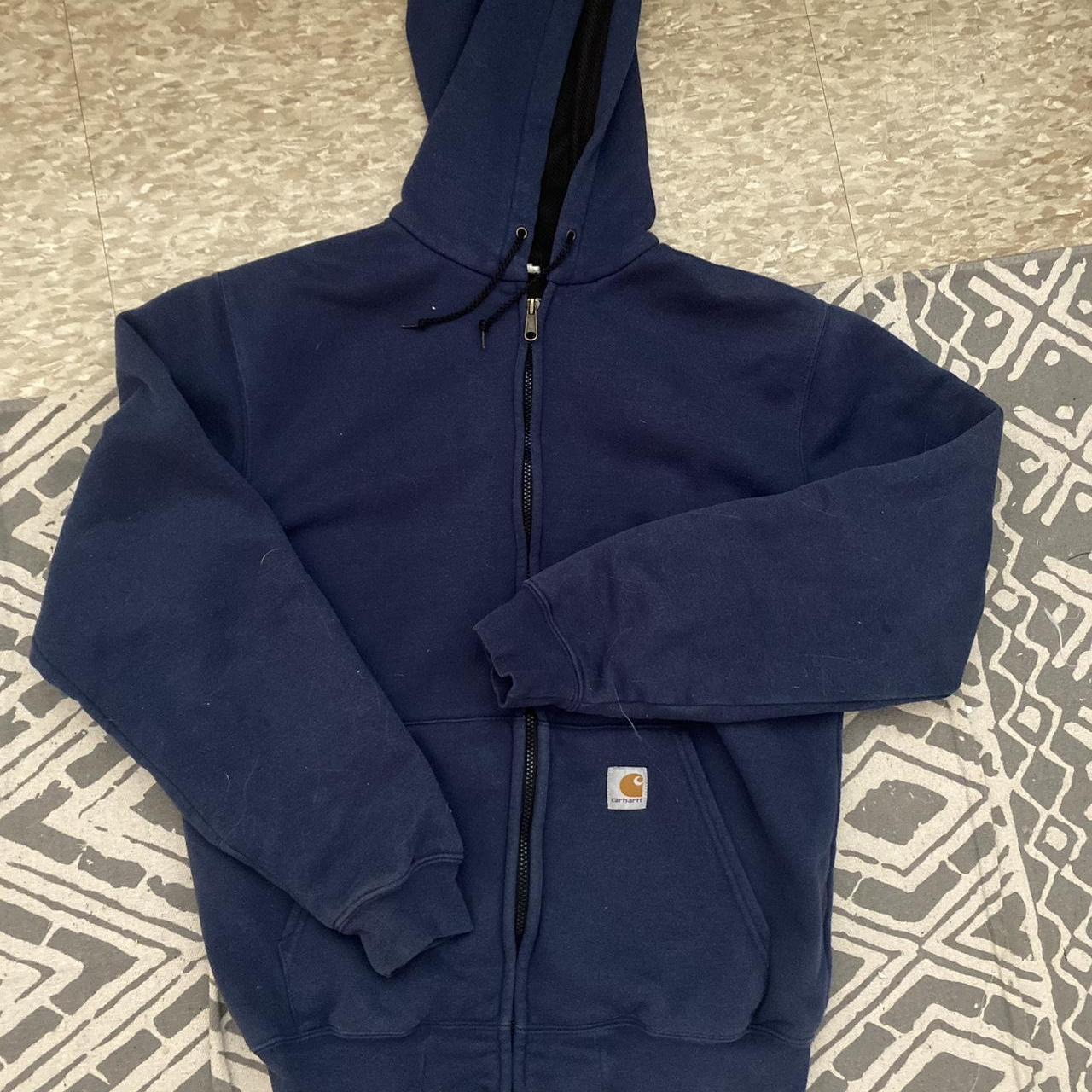 Navy blue Carhartt zip-up hoodie jacket #carhartt... | Depop