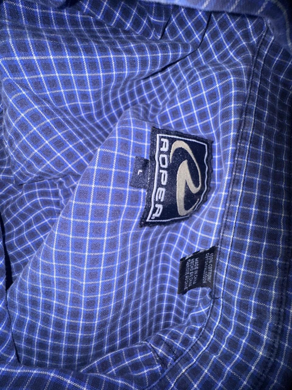 Roper Brand men’s Blue and White Check Button up... - Depop