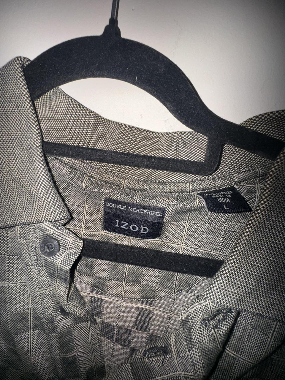 IZOD 90s style grey checkered polo shirt Size... - Depop