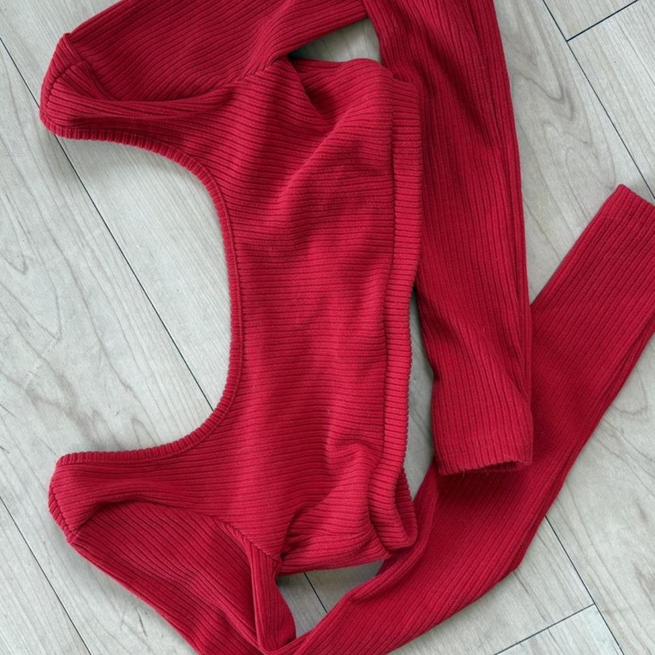 Red rib crop top with adjustable strap Size... | Depop