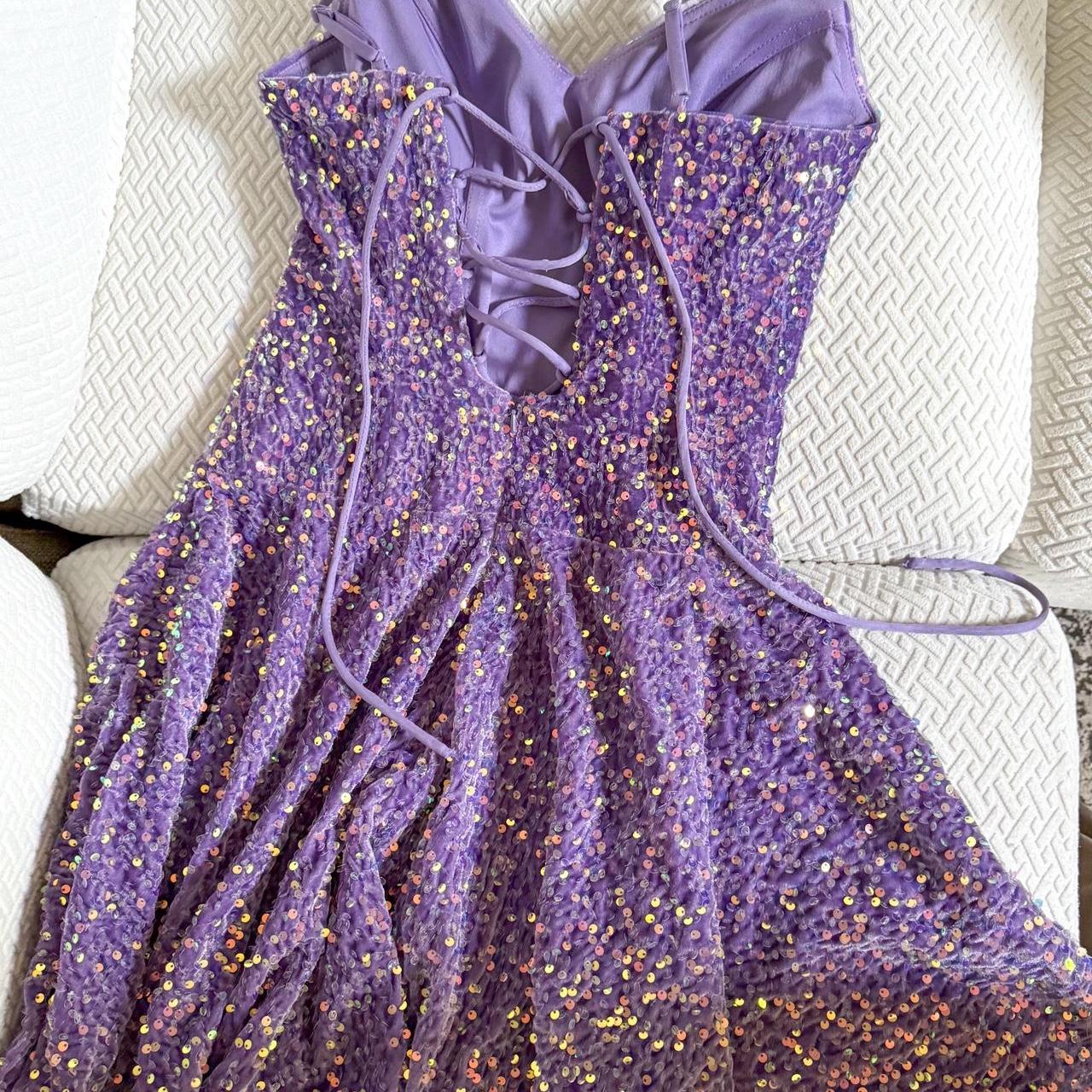 Purple sparkly dress with lace up back 💜 Only worn... | Depop