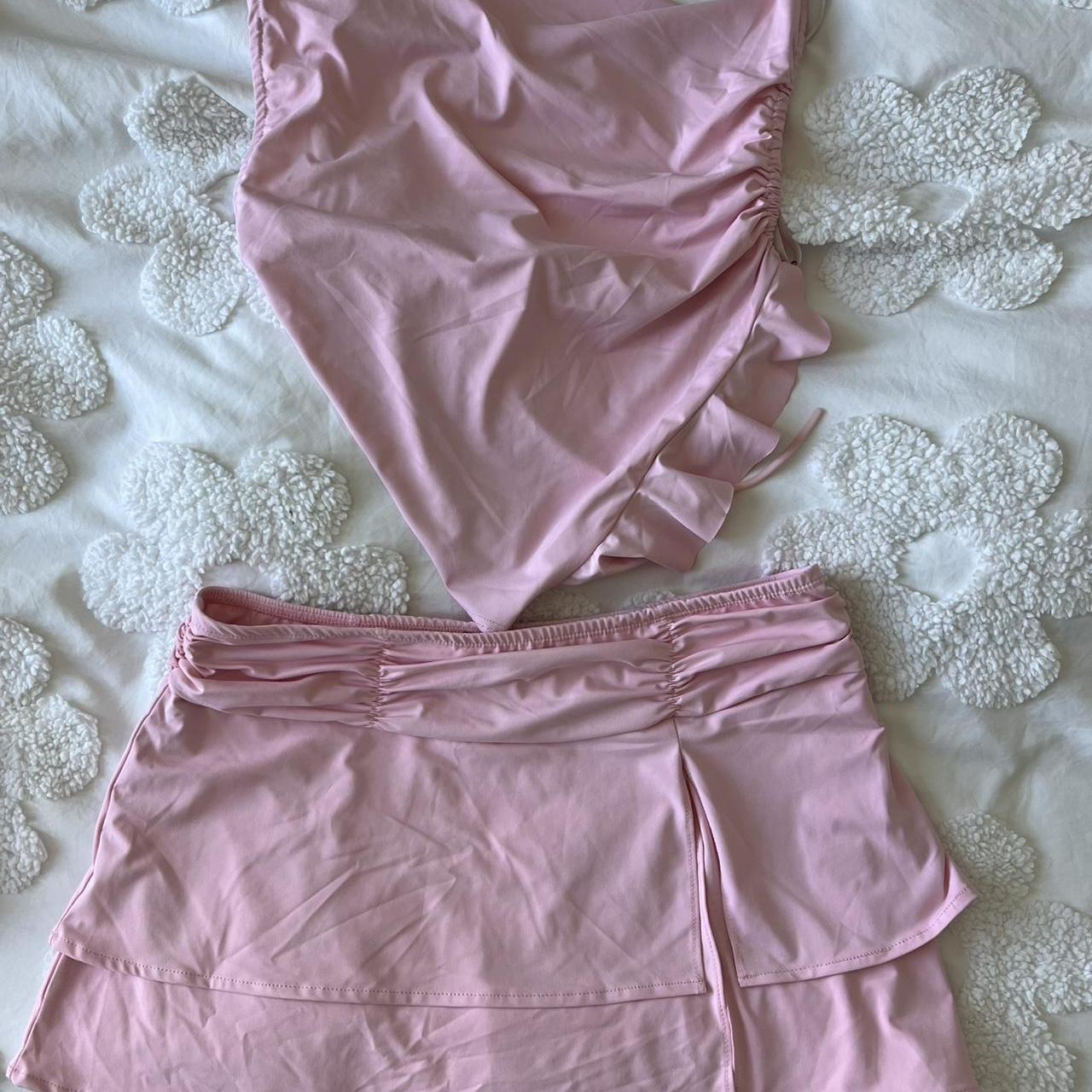 Pink Edikted matching set: one-shoulder top + ruched... | Depop