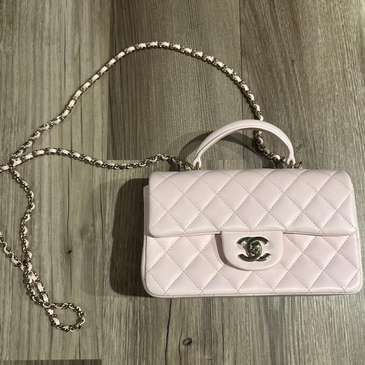 CHANEL Mini Top Handle – Light Pink Lambskin... | Depop