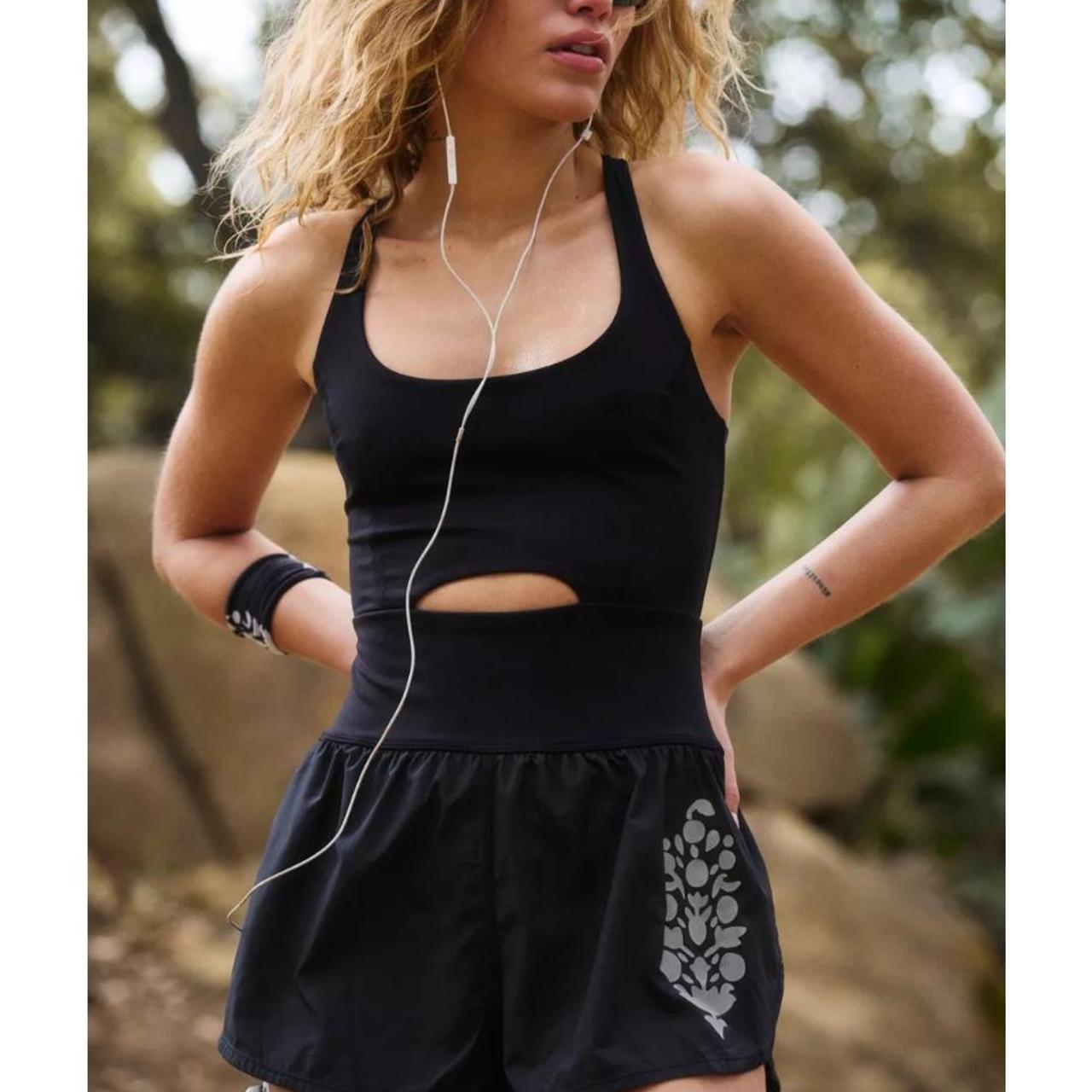 Free people movement righteous runsie romper black... | Depop