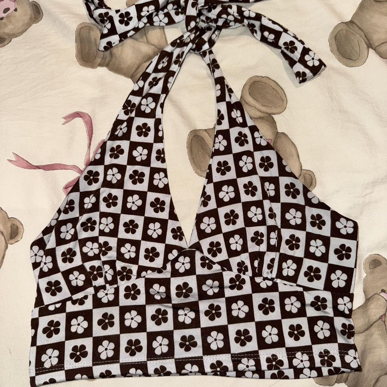 Brown and white checkered halter top #summer #haltertop | Depop