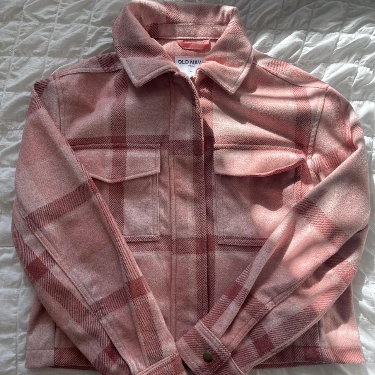 Old Navy cropped pink plaid shacket size xs like... | Depop