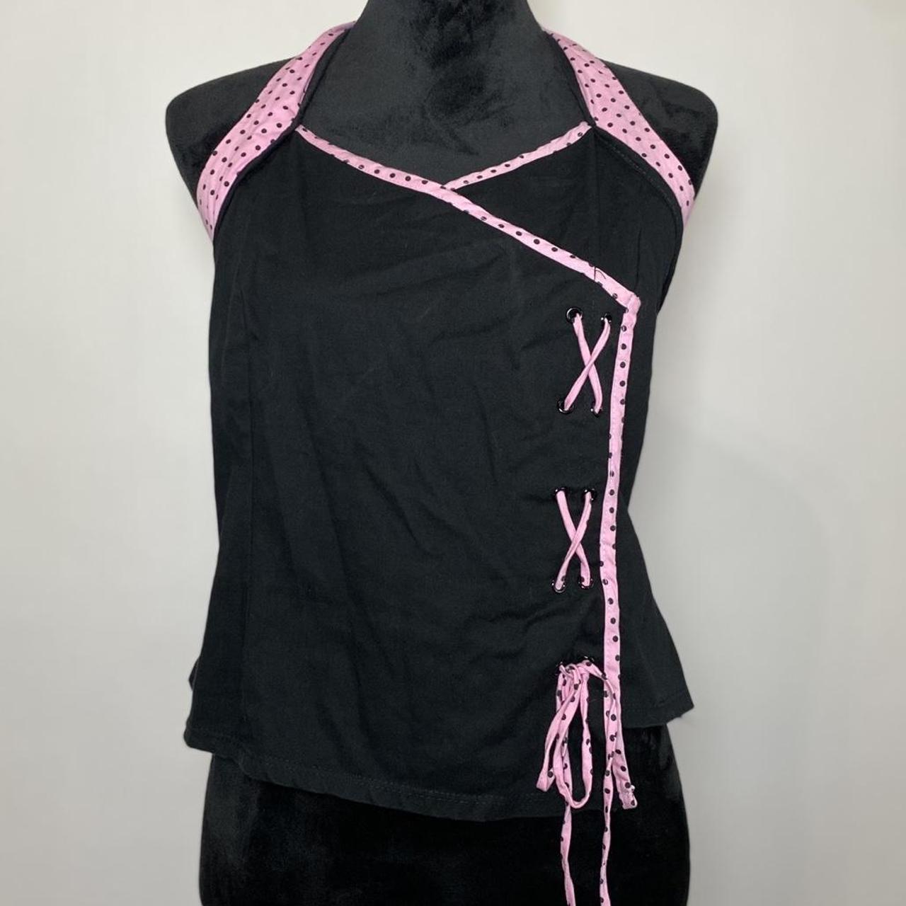 Morbid Threads Vintage Black and Pink Polka Dot... - Depop
