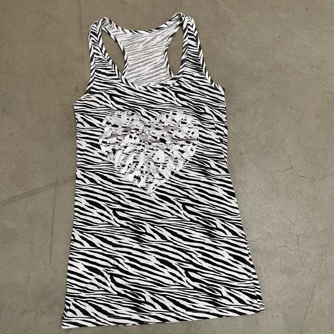Op zebra print tank top with silver heart graphic! -... | Depop