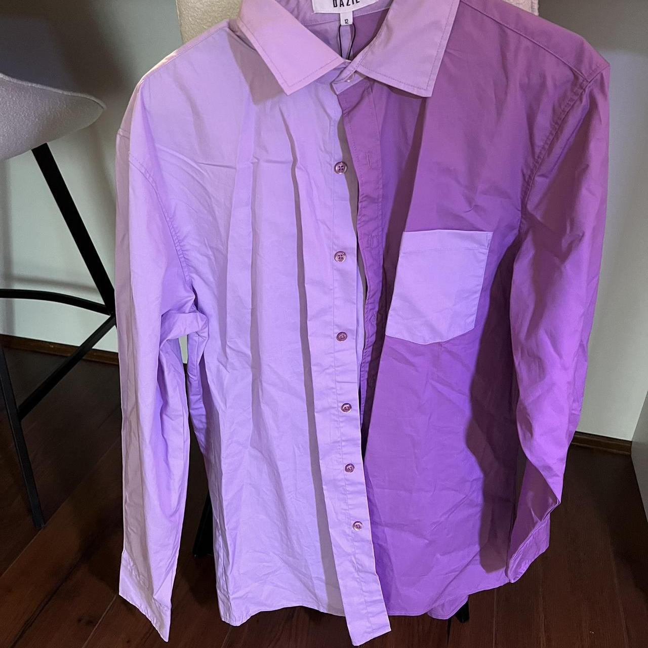 Oversized two-tone button down purple shirt Brand:... - Depop
