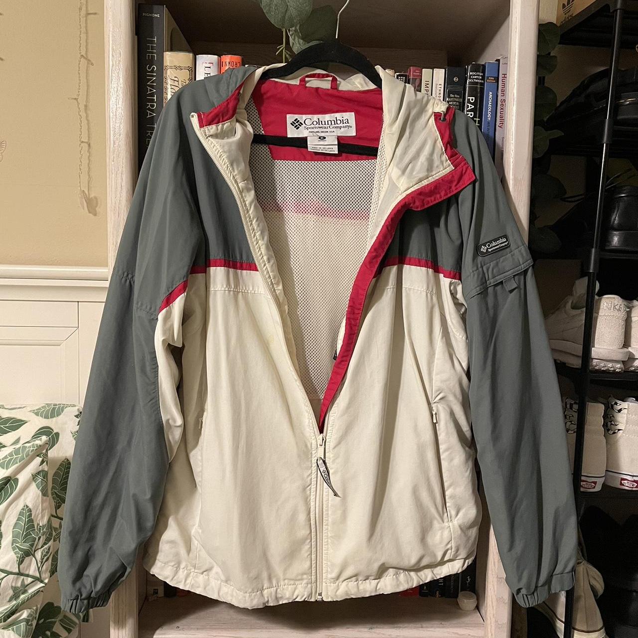 Columbia tan grey and red windbreaker Women’s... - Depop