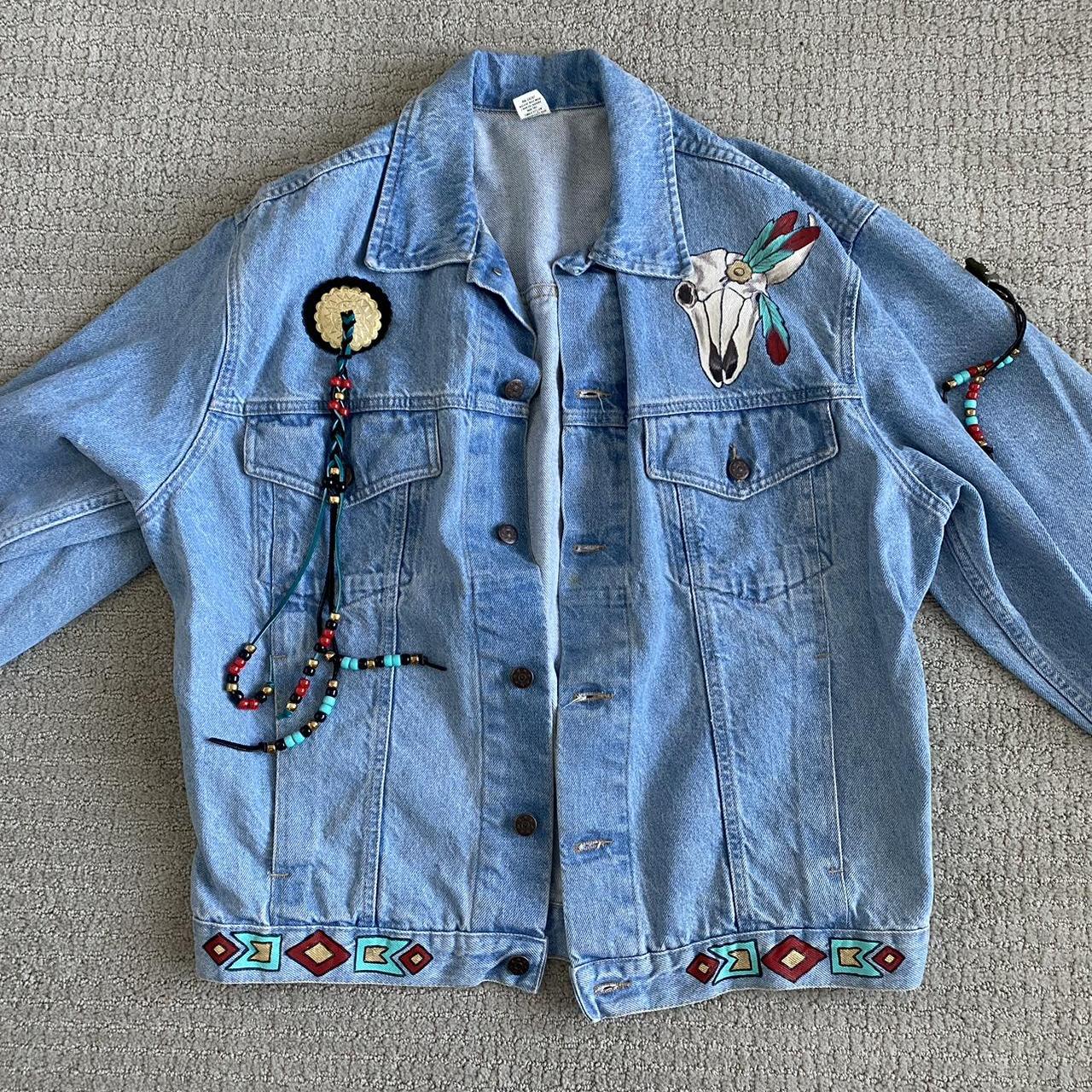 Native / Tribal inspired style denim jacket with... - Depop